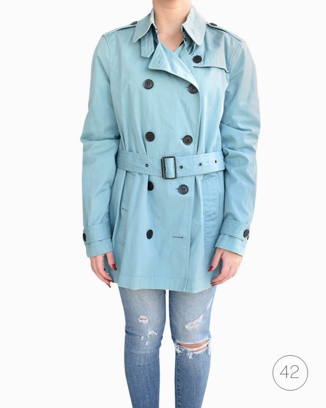 Trench Coat Burberry Original Azul Claro com Capuz Feminino